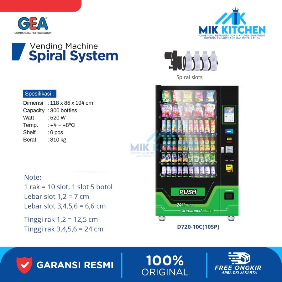 Jual GEA Vending Machine - Spiral System D720-10C(10SP) / D720 10C(10SP ...