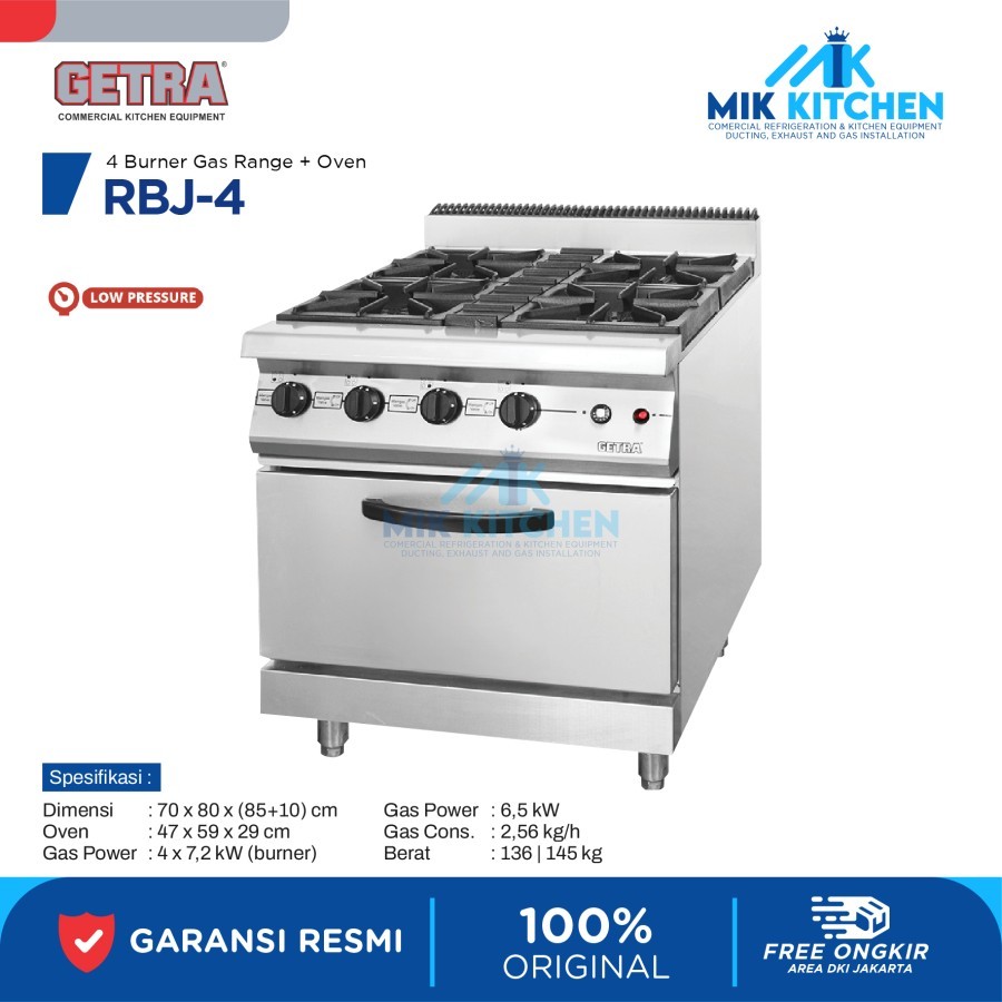 Jual Kompor Gas Open Burner 4 Burner Gas Range and Open GETRA RBJ-4 Ori ...