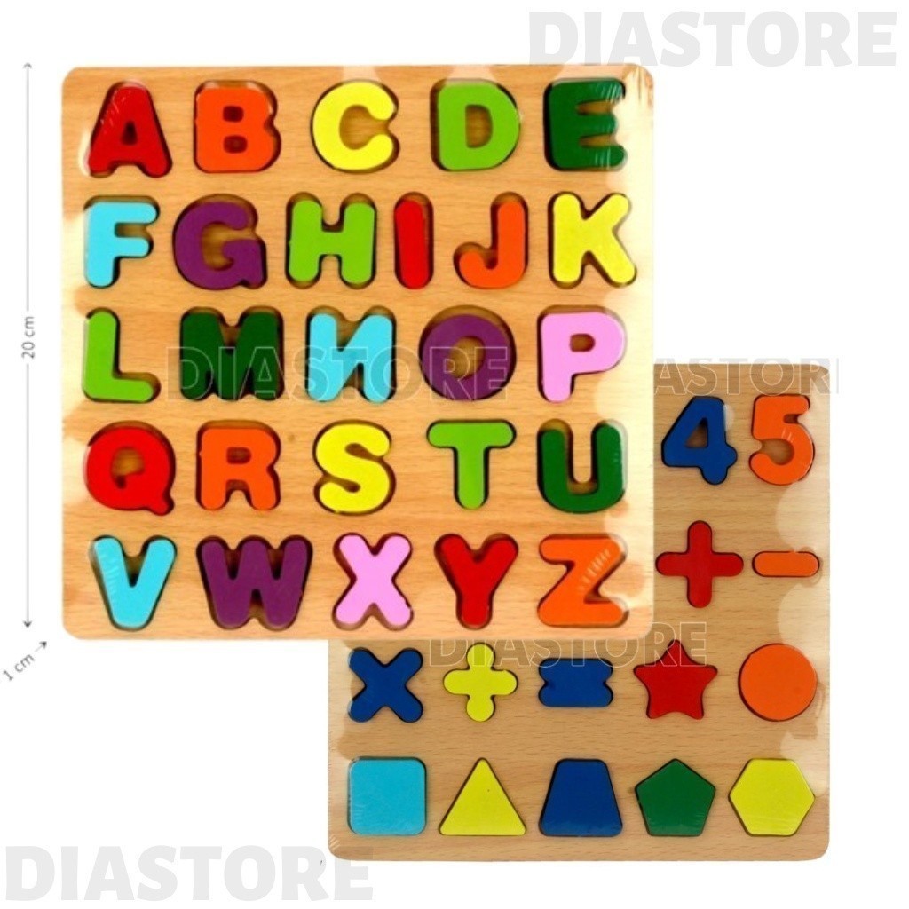Jual Mainan Edukasi Puzzle Kayu 3D Puzzle Block Kayu Angka / Huruf ...