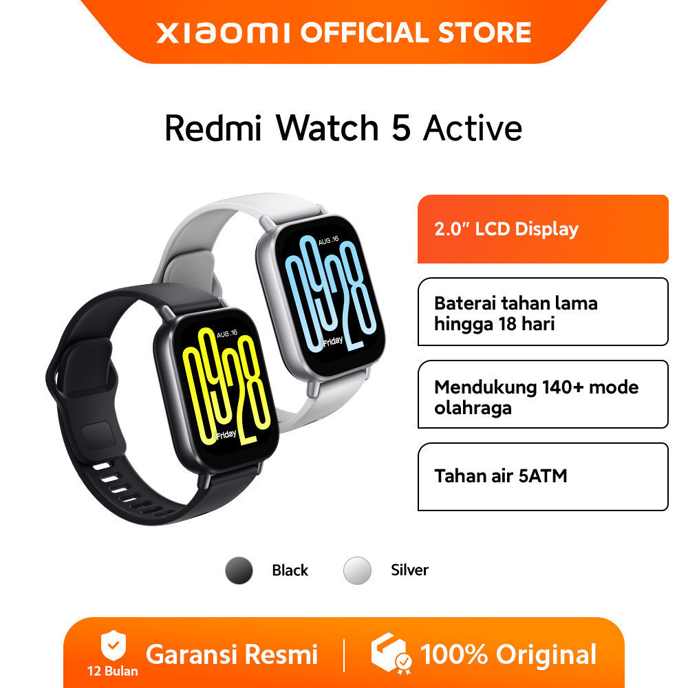 Jual Xiaomi Redmi Watch 5 Active | 2.0" LCD Display | Mendukung 140 ...