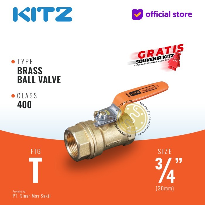 Jual KITZ Brass Ball Valve Fig. 400 T , 3/4" - 20A - 20mm , Drat / Screw | Shopee Indonesia