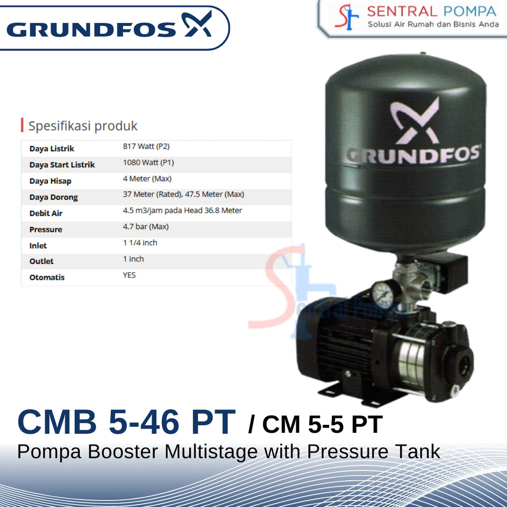 Jual Grundfos CMB 5-46 PT / CM 5-5 PT Pompa Booster Multistage dengan ...