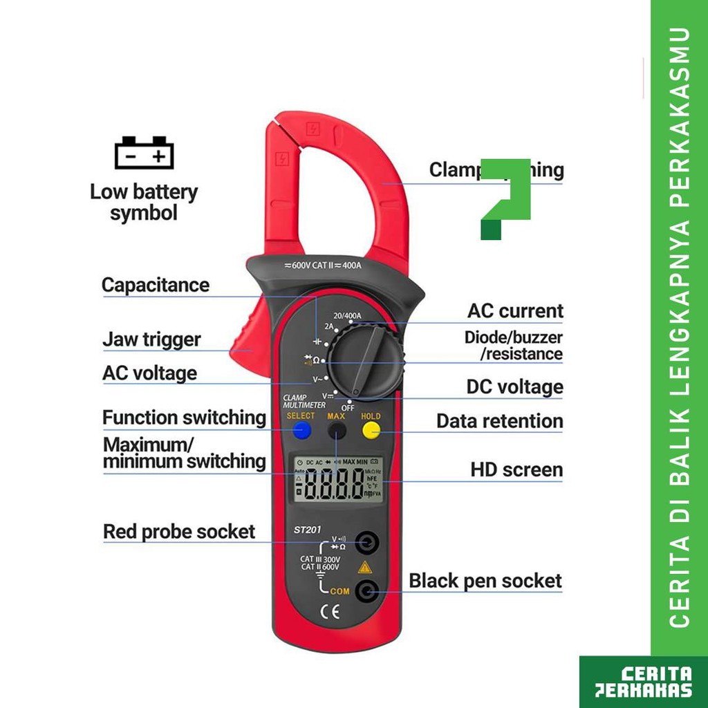 Jual Ampere Tang Digital ST201 CP / Clamp Meter ST 201 / Ampermeter / Multimeter | Shopee Indonesia