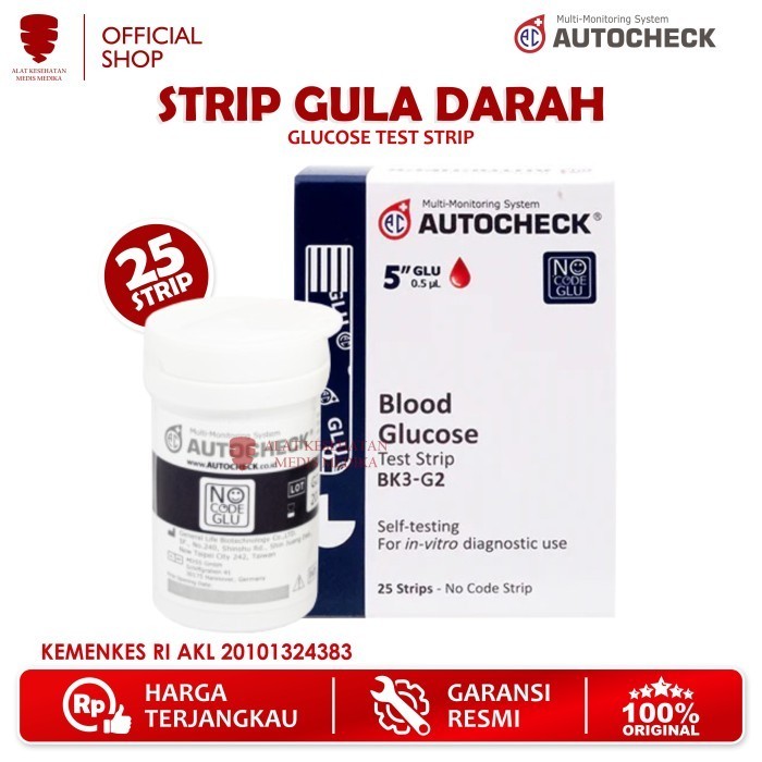 Jual Autocheck Gula Darah Test Strip Cek Blood Glucose Refill Isi 25 ...