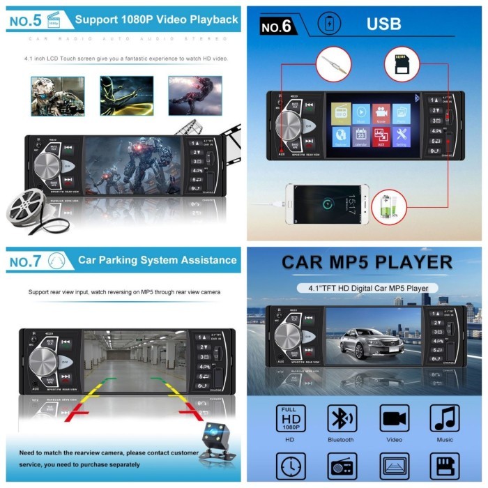 Jual Tape Audio Head Unit Singel Din Layar 4 LED Tip Mobil Bluetooh MP5 ...