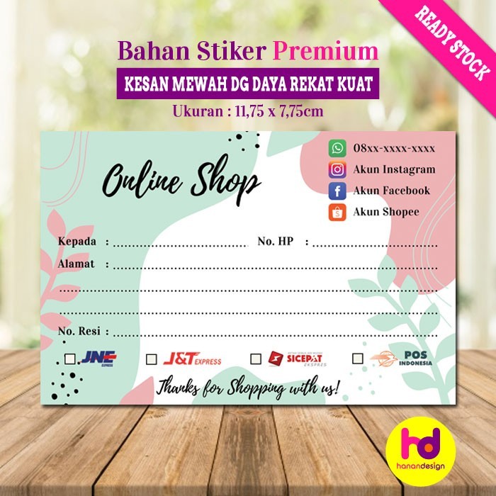 Jual Cetak Stiker Label Pengiriman Olshop Tokopedia Custom Bunga Tosca ...
