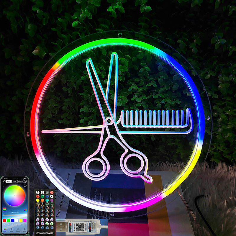 Jual Bluetooth RGBIC Scissors Neon Led Signs Beauty Hair Salon | Shopee ...