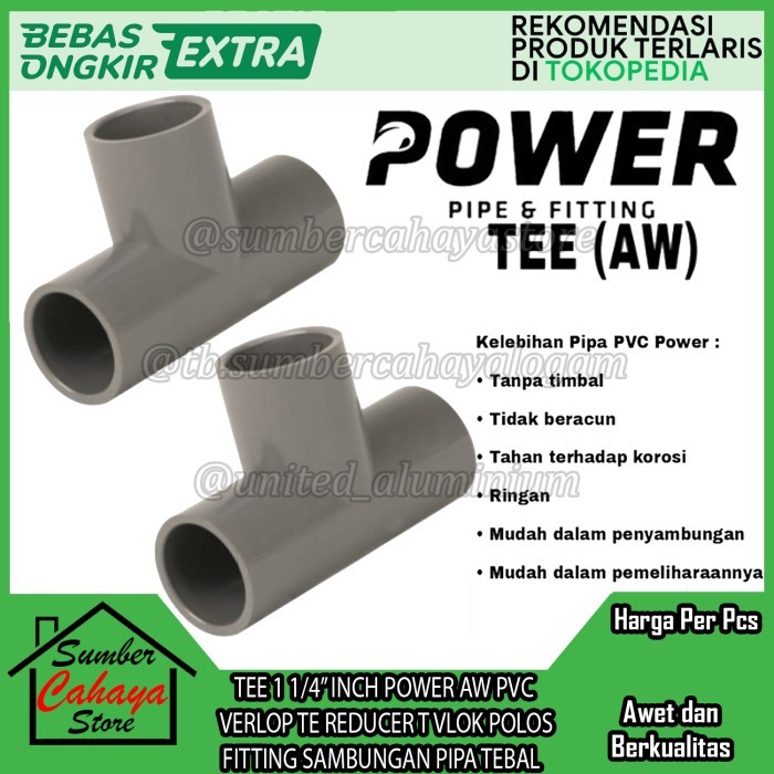 Jual Tee Aw 1 1/4" Inch Power Sambungan Leter T Pipa Pvc Verlop Te Reducer Ready | Shopee Indonesia
