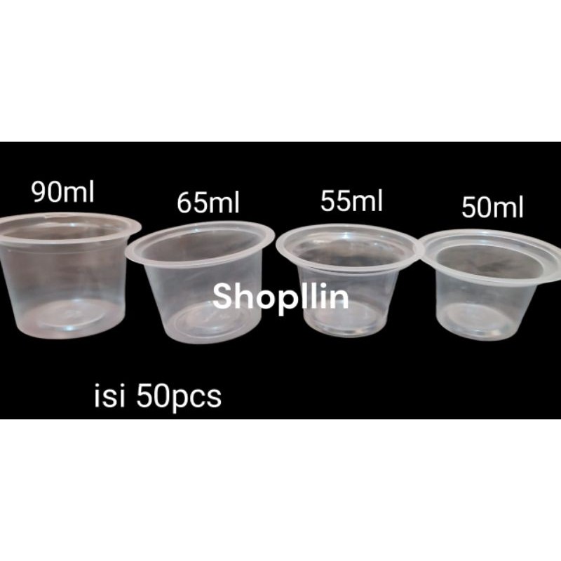 Jual ( 50pcs ) Cup Puding Plastik / wadah Agar Plastik Bening 50ml 55ml 65ml 90ml | Shopee Indonesia