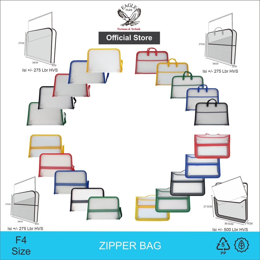 Jual EAGLE Zipper Bag F4 / Map Zipper / Map Tas 2 Kancing / Map Plastik ...
