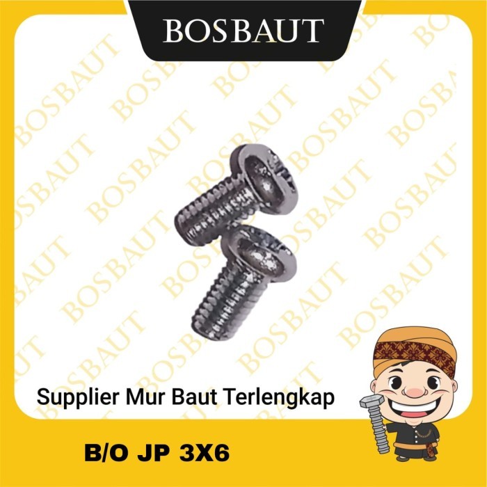 Jual BAUT BESI OBENG PLUS PENTUL - BAUT JP KEPALA OBENG GALVANIS - BULAT PAN HEAD - M3X6 P0.50 ...