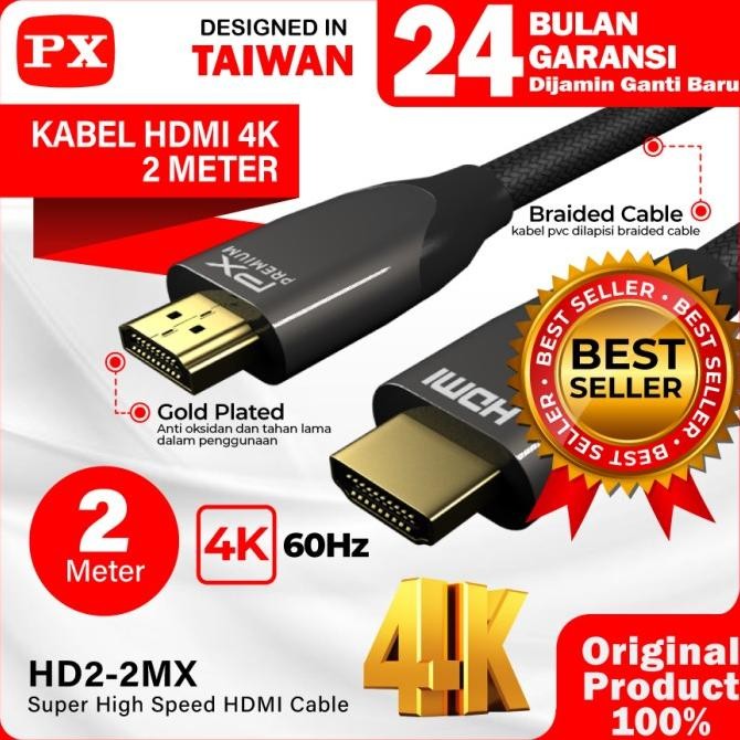 Jual Kabel HDMI Ultra HD 4K High Speed HDR Nylon Braided 2M PX HD2-2MX | Shopee Indonesia
