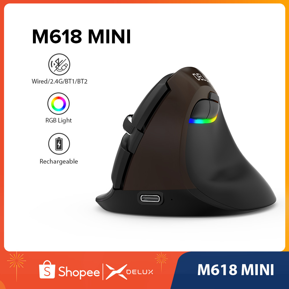 Jual Delux M618 Mini Ergonomic Mouse Silent Wireless 2.4GHz 1600DPI ...