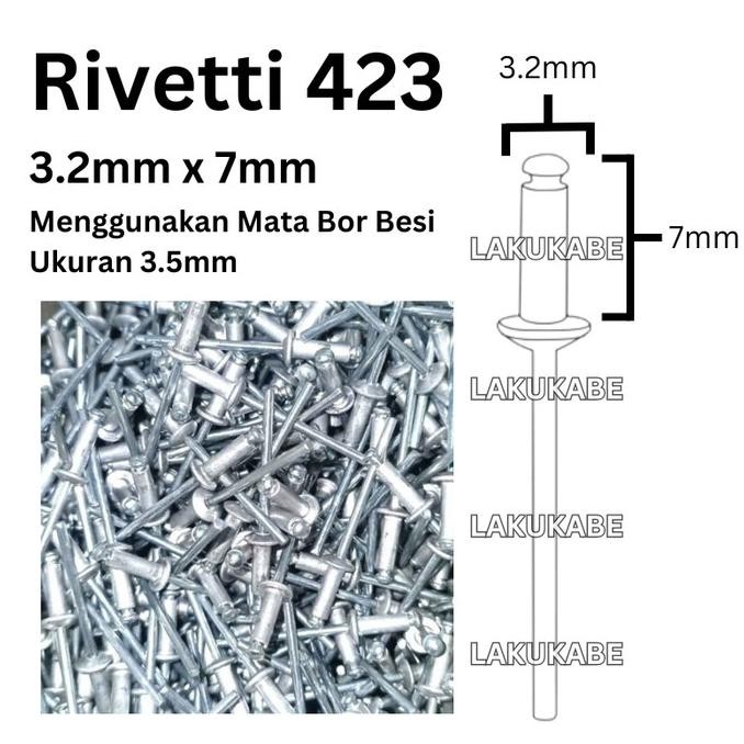 Jual Terkini 1 Kotak Paku Rivet Merk Rivetti 423 Ukuran 3.2Mm X 7Mm Isi ...