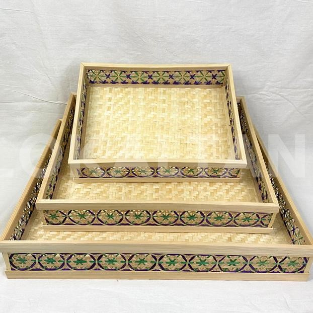 Jual Tampah Tumg Anyaman Bambu Kotak / Nampan Bambu Besar Bintang Hijau ...