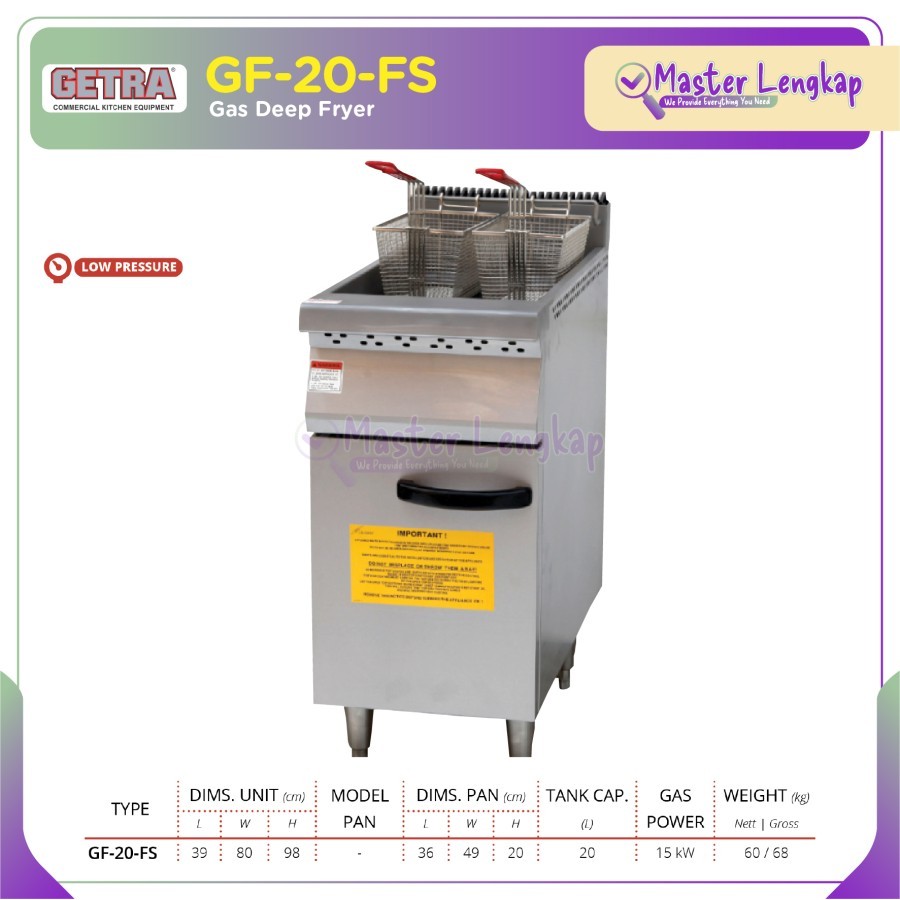 Jual GETRA GAS DEEP FRYER WITH STANDING GF-20-FS / GF20FS / GF 20 FS ...