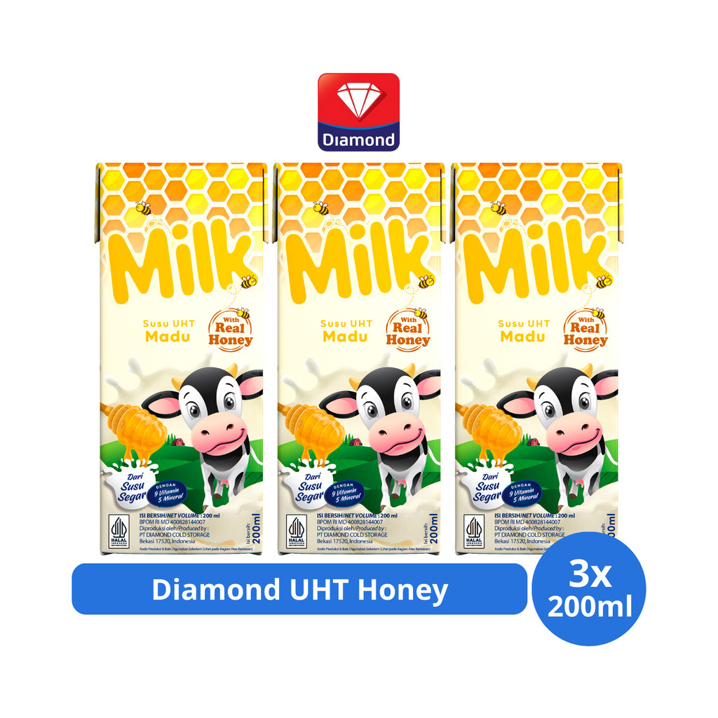 Jual Diamond Milk Susu UHT Honey 200ml x 3 pcs | Shopee Indonesia