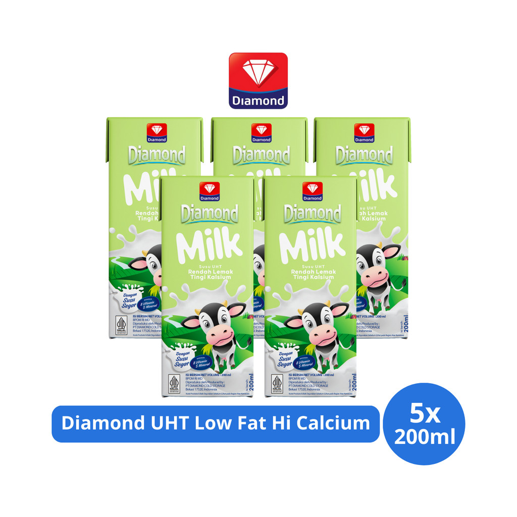 Jual Diamond Milk Susu UHT Low Fat Hi Calcium 200ml x 5 pcs | Shopee ...