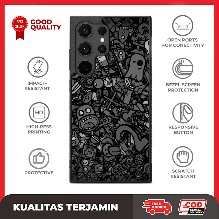 Jual Case Casing Custom Samsung S24 S23 S22 S21 S20 FE Ultra Plus Doodle Grey Cool AE3506 ...