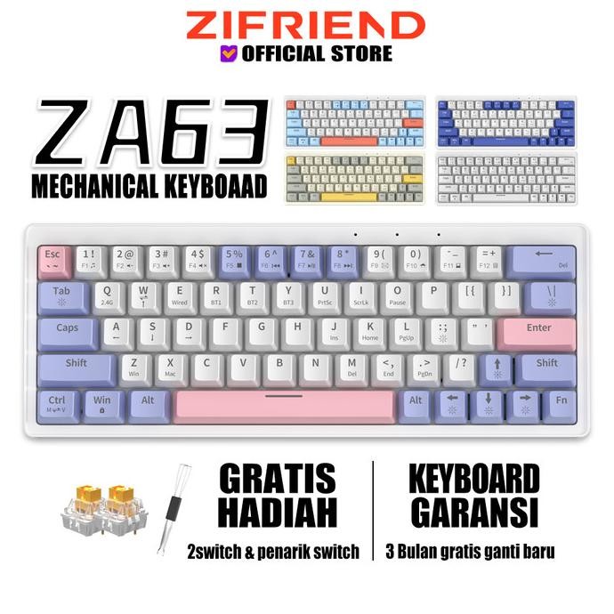 Jual ZIFRIEND ZA63 63 Keys Hotswap Wireless Mechanical Keyboard 3 modes ...
