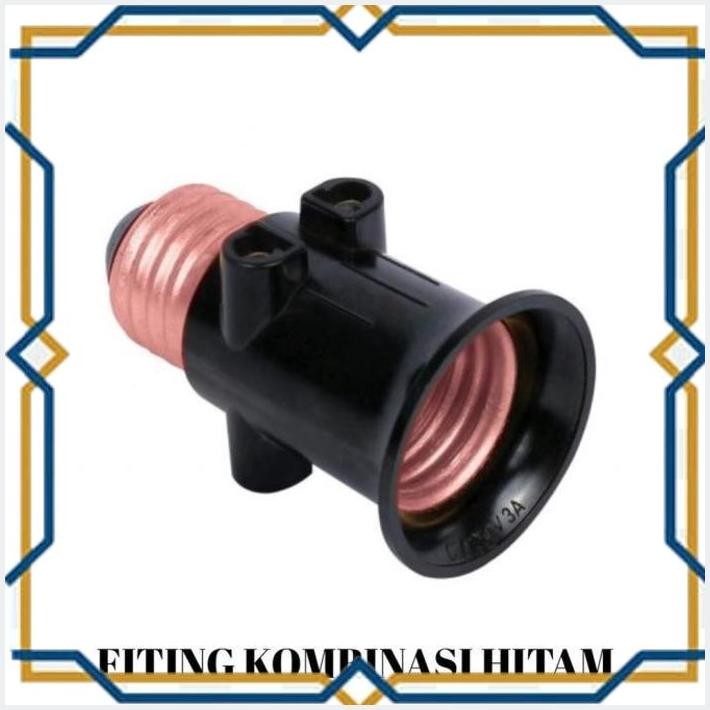 Jual [BEL55] FITTING LAMPU GANTUNG E27 HITAM ADA LUBANG COLOKAN FIT FITING FITTING LAMPU ...