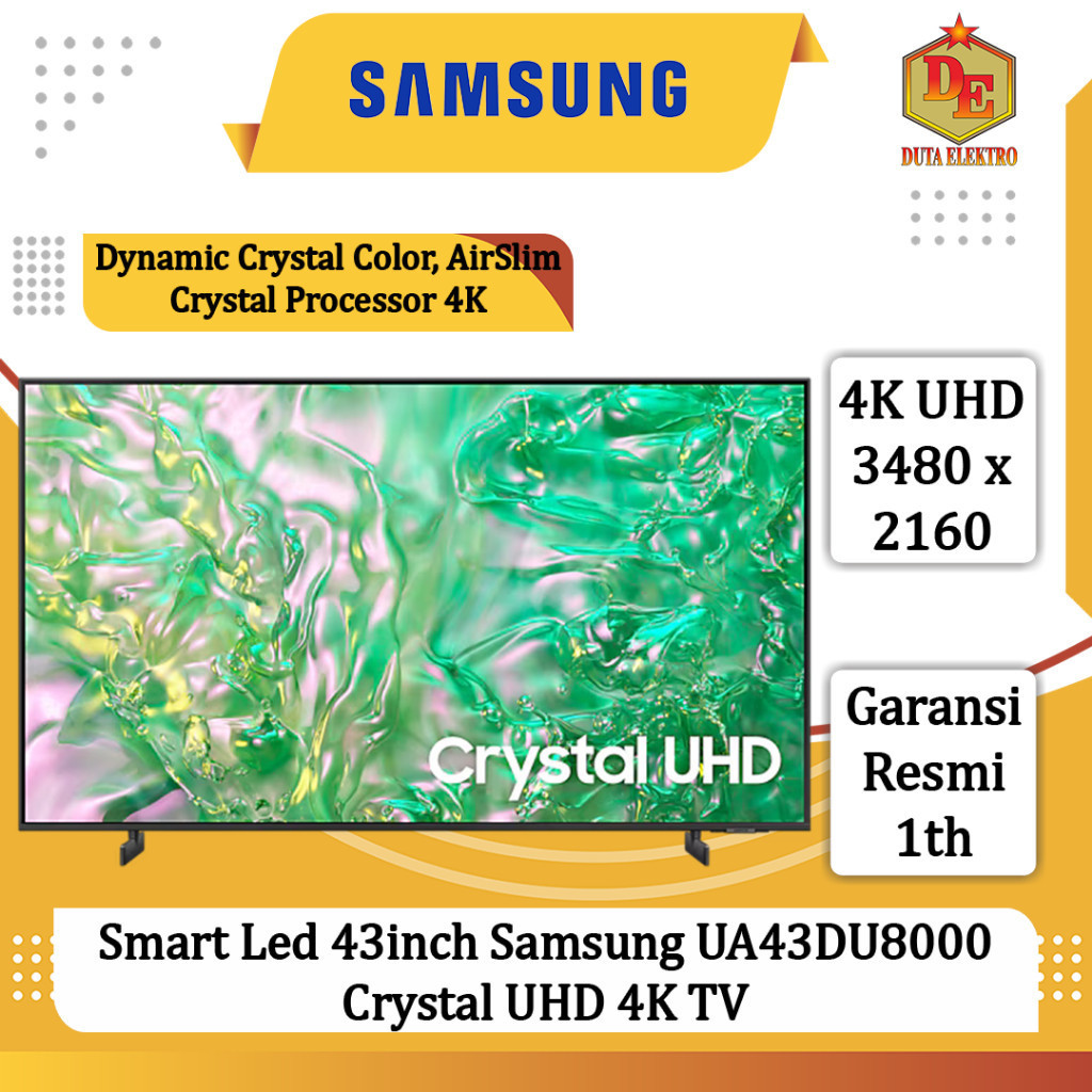 Jual Smart Led 43inch Samsung UA 43 DU 8000 Crystal UHD 4K TV | Shopee Indonesia