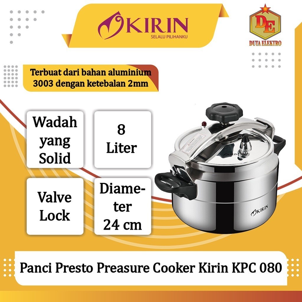 Jual Panci Presto Preasure Cooker Kirin KPC 080 | Shopee Indonesia