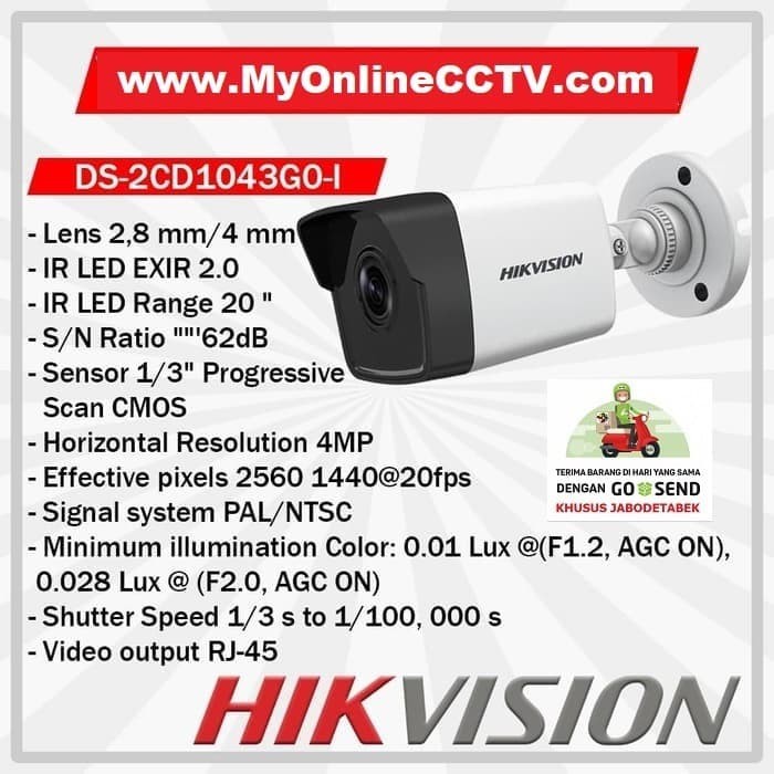 Jual Hikvision DS-2CD1043G0-I IP CAMERA CCTV Outdoor Original 4MP POE WDR | Shopee Indonesia