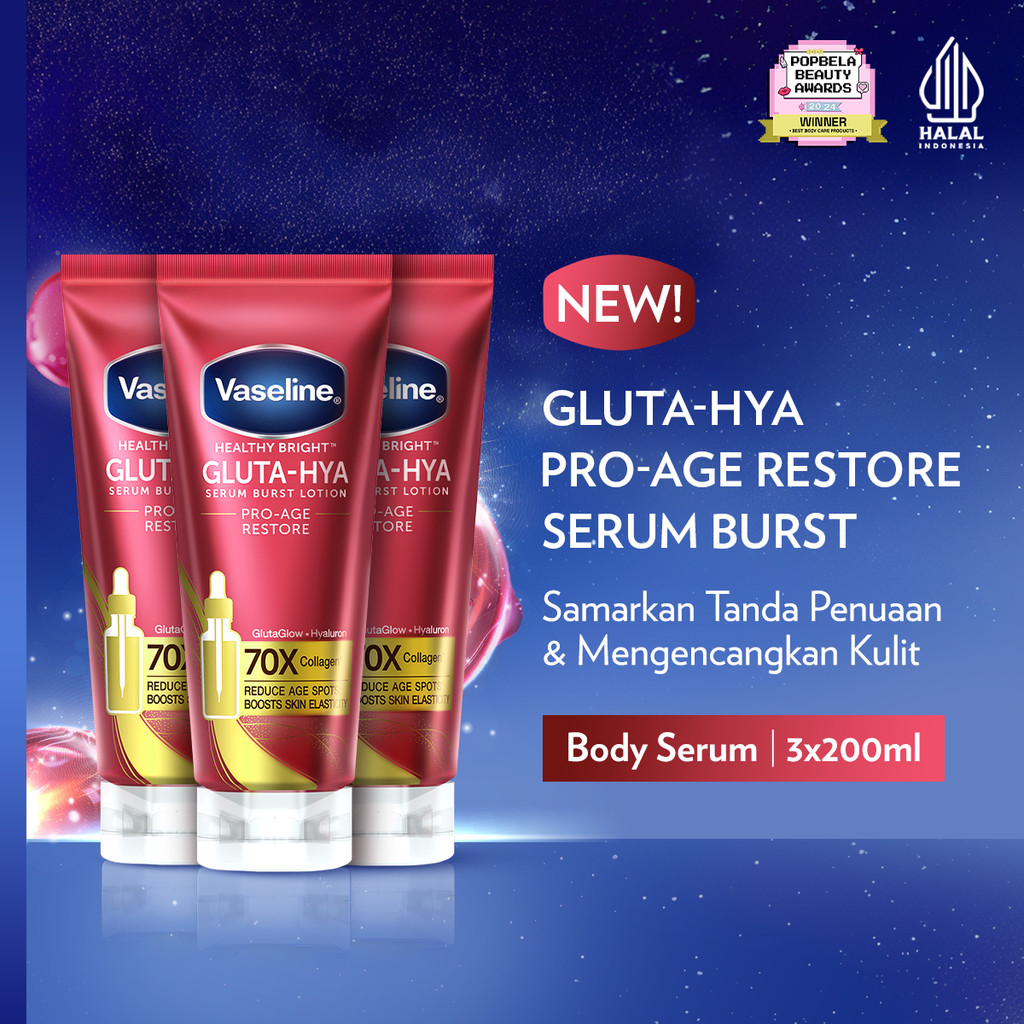 Jual VASELINE GLUTA-HYA PROAGE RESTORE 70X COLLAGEN 200ML x3 | Shopee Indonesia