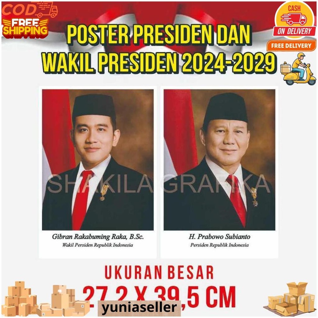 Jual Foto Poster Presiden Dan Wakil Presiden Prabowo Gibran 2024-2029 D Gratis Ongkir | Shopee ...