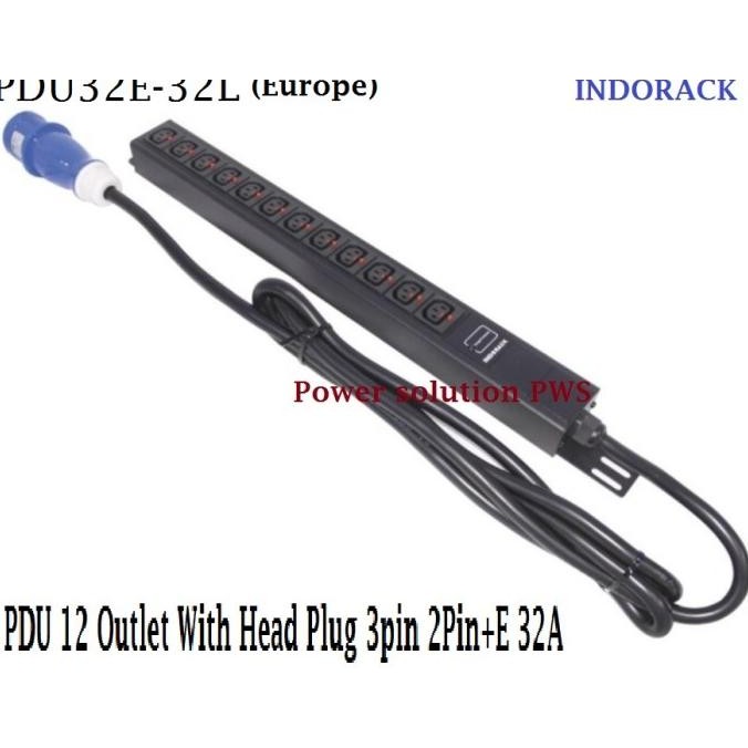 Jual PDU12G/E-32L PDU 12 Outlet With Head Plug 3pin 2P+E 32A INDORACK PDU Rack Server Power ...