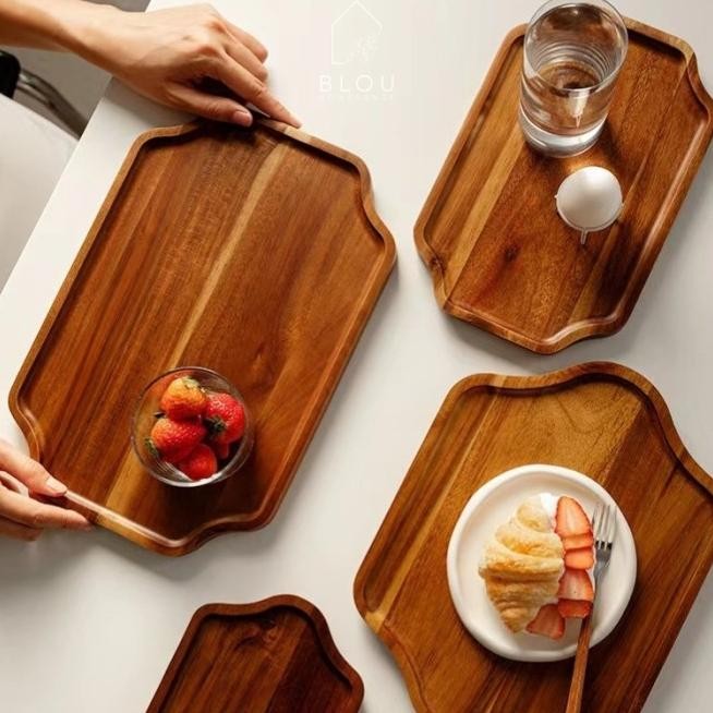Jual Blou Wood Tray Acacia Wood Baki Nampan Kayu Nordic Korean Style ...