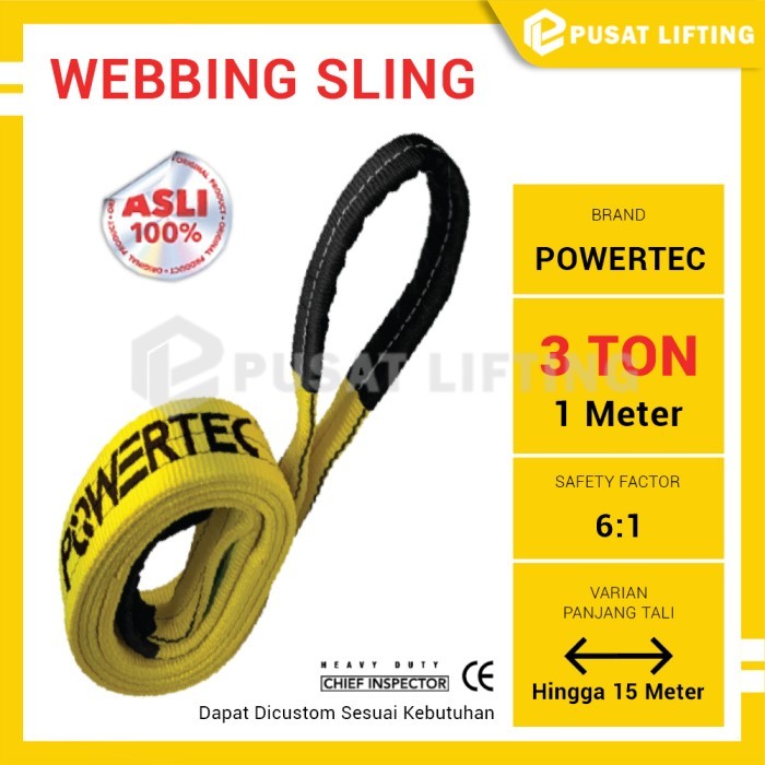 Jual Populer Webbing Sling 3 Ton 1 Meter Powertec Sling Belt Double Ply ...