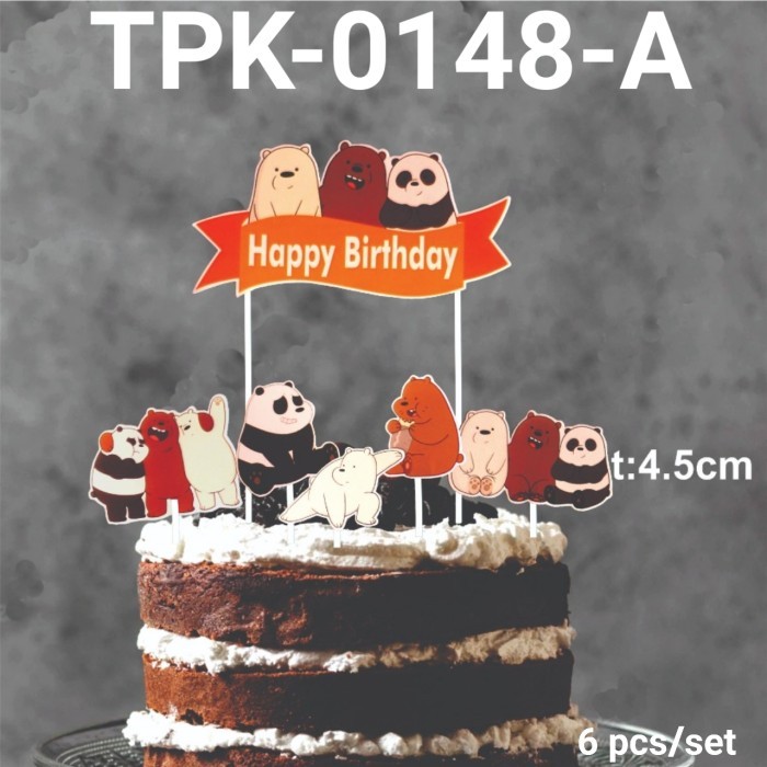 Jual Open DS] TPK-0148 Cake topper kertas kue panda beruang we bare ...