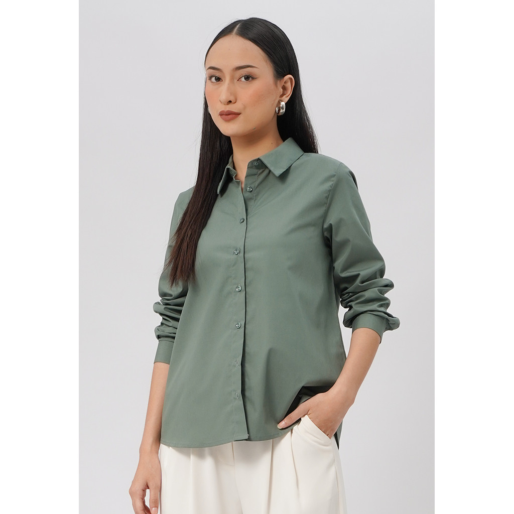 Jual Executive Easy Care Long Sleeve Shirt Khaki Green | Shopee Indonesia