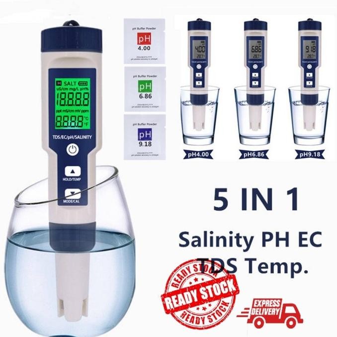 Jual 5 In 1 Ppm Tds/Ec/Ph/Salinity/Temperature Meter Digital Water ...