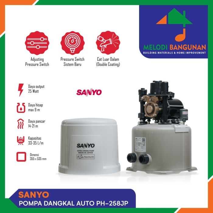 Jual Sanyo - Pompa Air Jet Pump Ph 258 Jp + PH258JP 258JP Sumur Dangkal ...