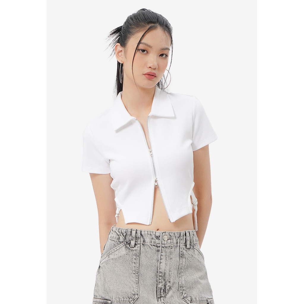 Jual COLORBOX 2-Way Zipper Short Sleeve Top Off White | Shopee Indonesia