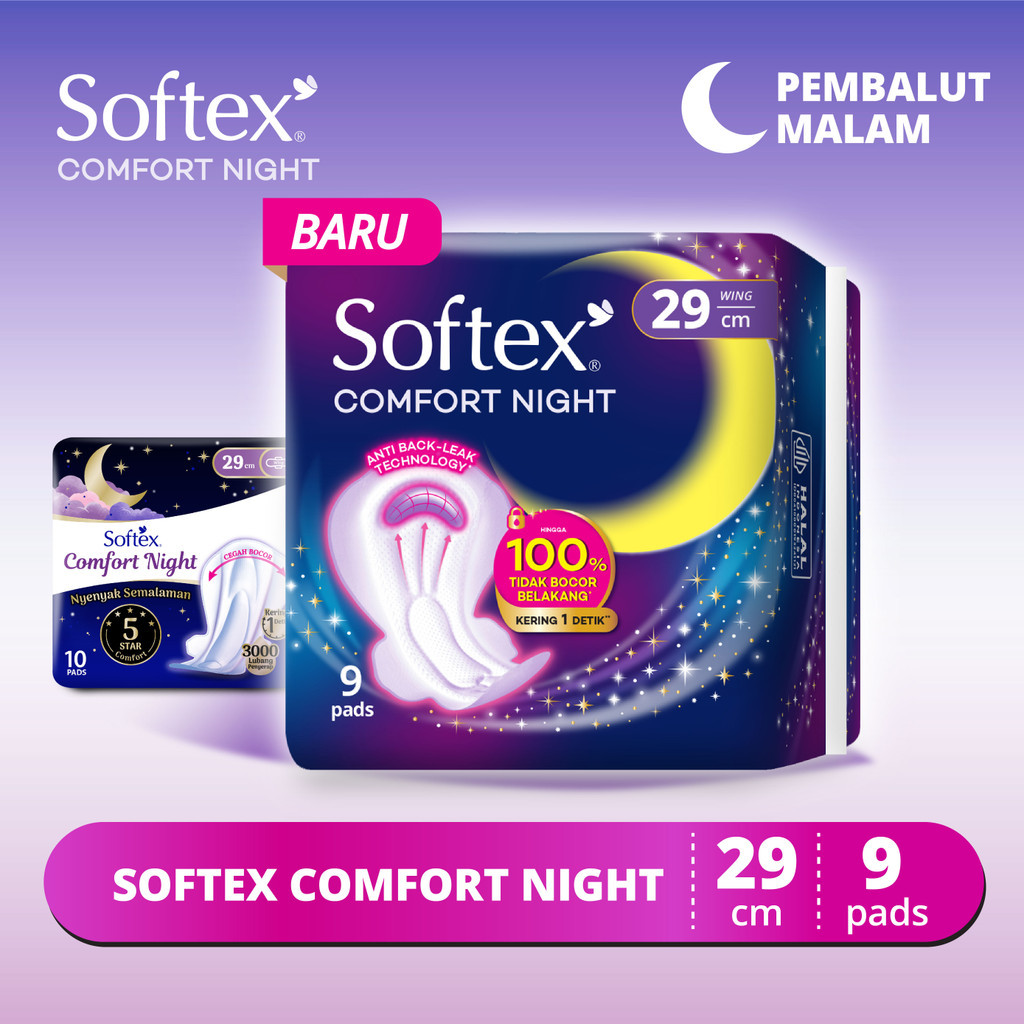 Jual Softex Comfort Night 29cm 9 pads - Spesial Bulan Ungu | Shopee Indonesia