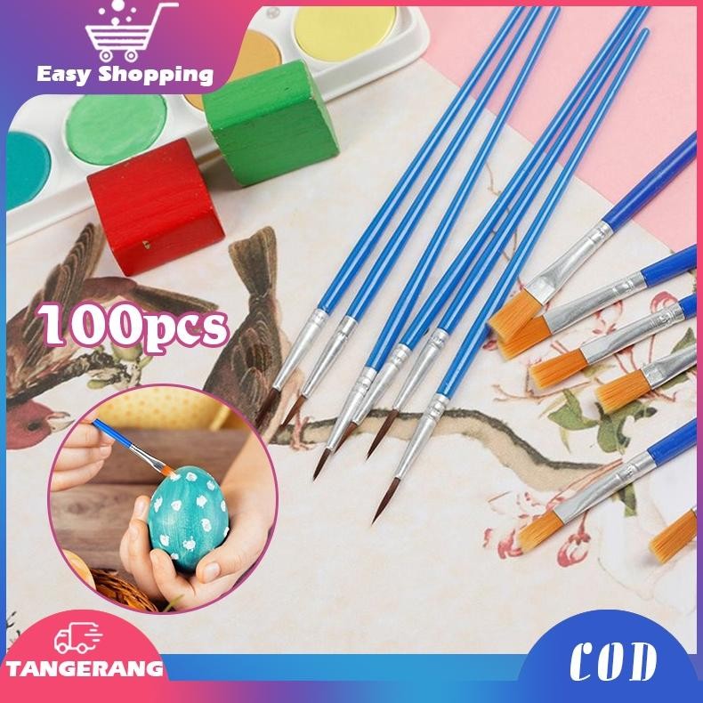 Jual 100pcs Kuas Lukis Set Ujung Pointed Dan Flat Kuas/Cat Minyak Kuas ...