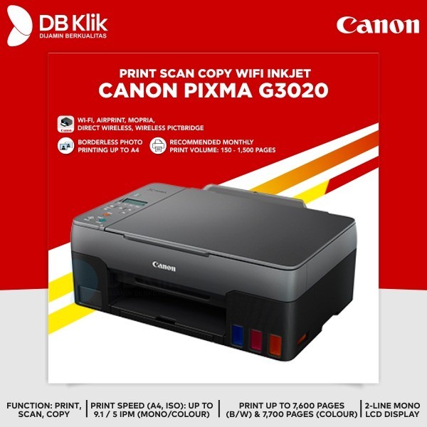 Jual Canon Printer Pixma G3020 Print Scan Copy Wifi Inkjet - G3020 ...