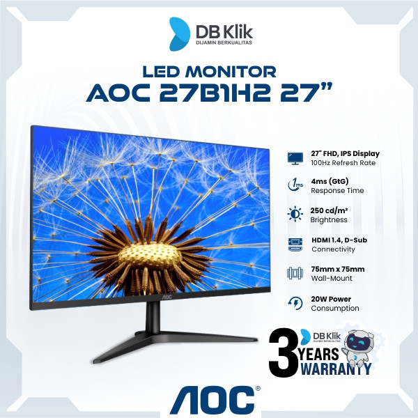 Jual AOC LED Monitor 27B1H2 27" IPS FHD 100Hz 4ms HDMI VGA | Shopee ...