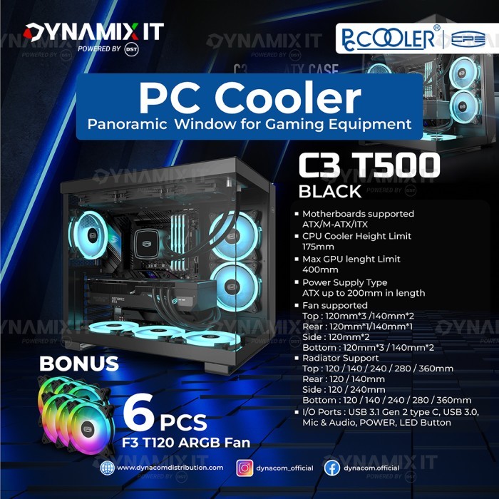 Jual HARGA DISC - PC Cooler C3-T500 Panoramic TG ATX PC Case + 6x120mm ...