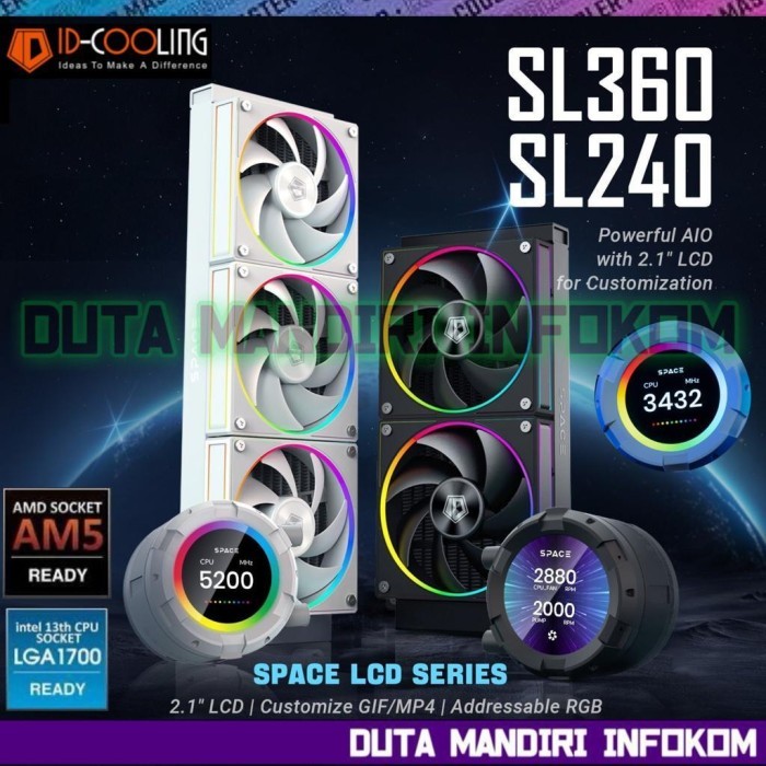 Jual NEW ID-Cooling SPACE SL240 SL360 ARGB AIO Liquid CPU Cooler LCD ...