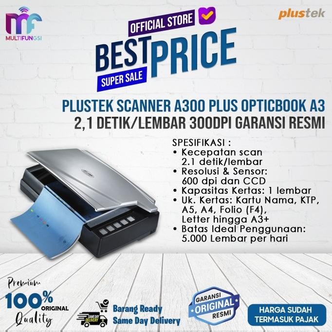 Jual Plustek Scanner A300 Plus OpticBook A3 2,1 Detik/Lembar 300dpi ...