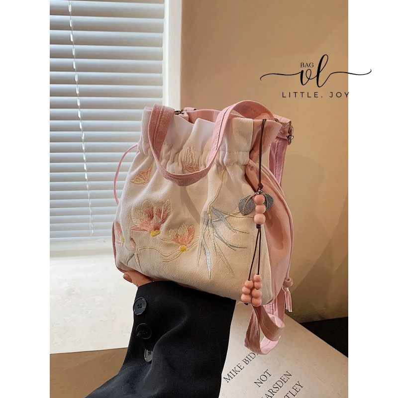 Jual Tas Selempang Gaya Cina Tas Ember Serut Serbaguna Kasual Bordir ...