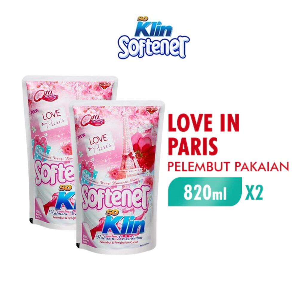 Jual SoKlin Softener Pelembut dan Pewangi Pakaian Merah Love In Paris Pouch 820ml x 2 pcs ...