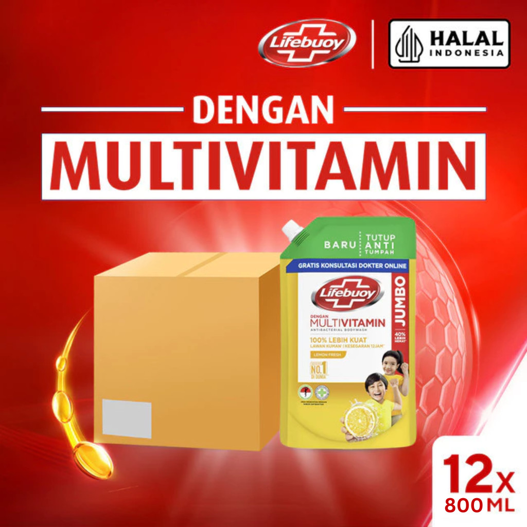 Jual Lifebuoy Sabun Mandi Cair Antibacterial Lemon Fresh 800ml x 12 pcs ...