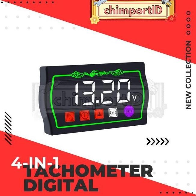 Jual 4-IN-1 TACHOMETER DIGITAL RPM CLOCK SUHU TEMPERATUR VOLT METER LED ...