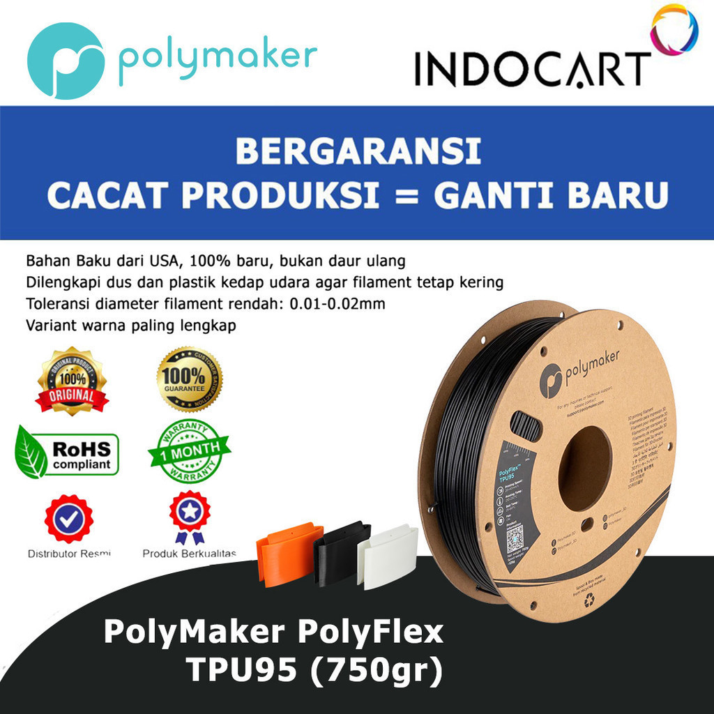 Jual IndoCart 3D Printer Filament PolyMaker PolyFlex TPU95 Elastic ...